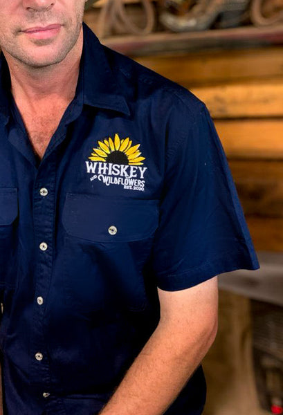 W&W Embroidered Men's S/S Full Button Pilbara Work Shirt/ Navy ...