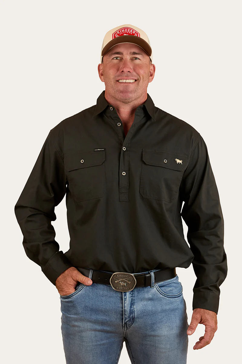 Ringers Western Condor Mens Half Button Work Shirt - Charcoal – Whiskey ...